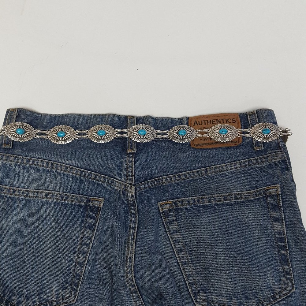 Western Silver Concho Chain Belt - Gem